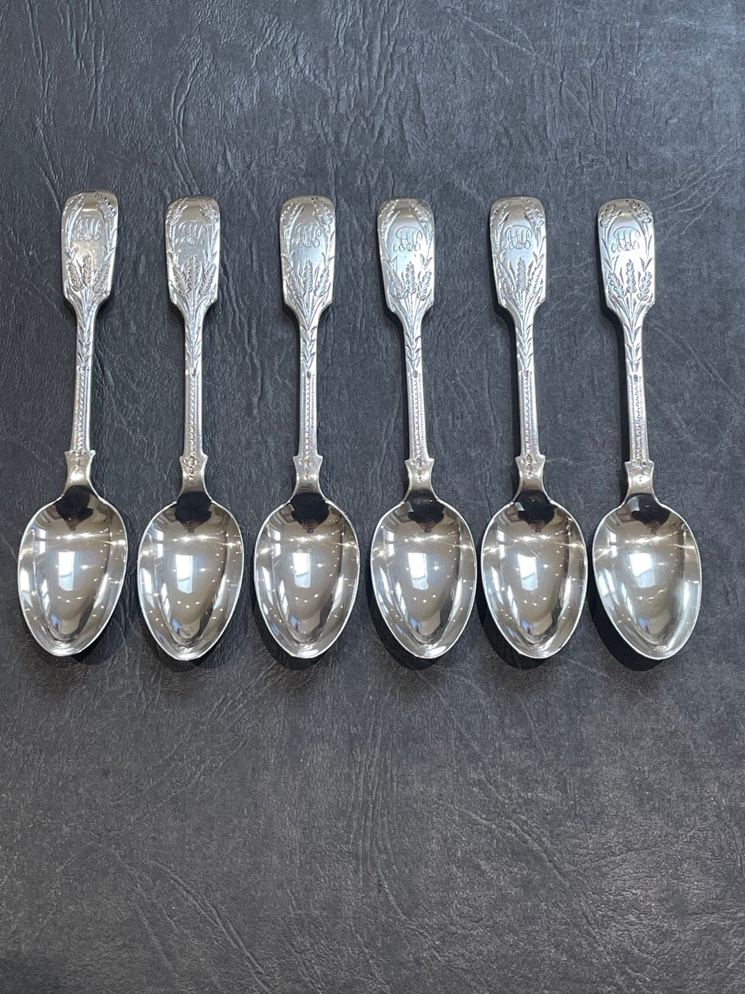 Very Rare Set of Silver Bright Cut Tea Spoons by Charles T. Maine of ...