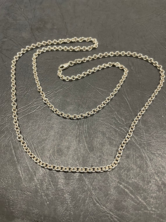 Vintage sterling silver ring link long neck chain - Gem