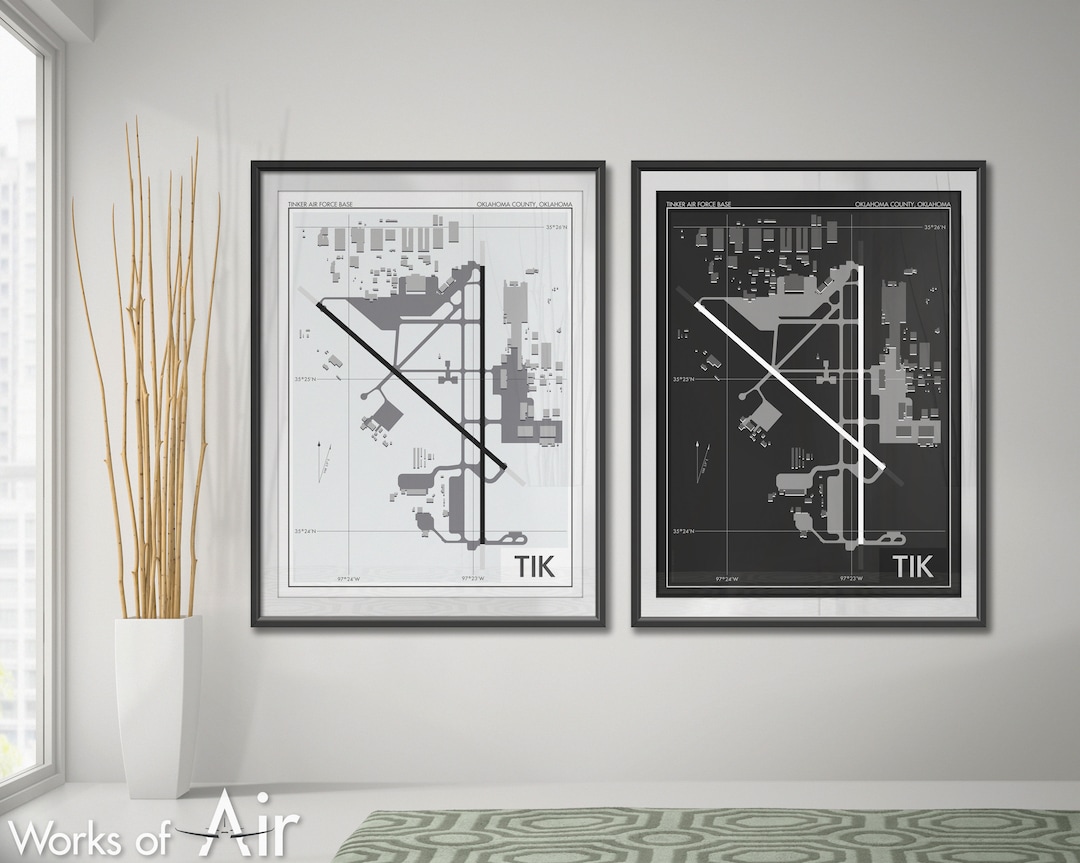 Tinker Air Force Base Art Print, TIK KTIK Airport Map Poster, Aviation ...