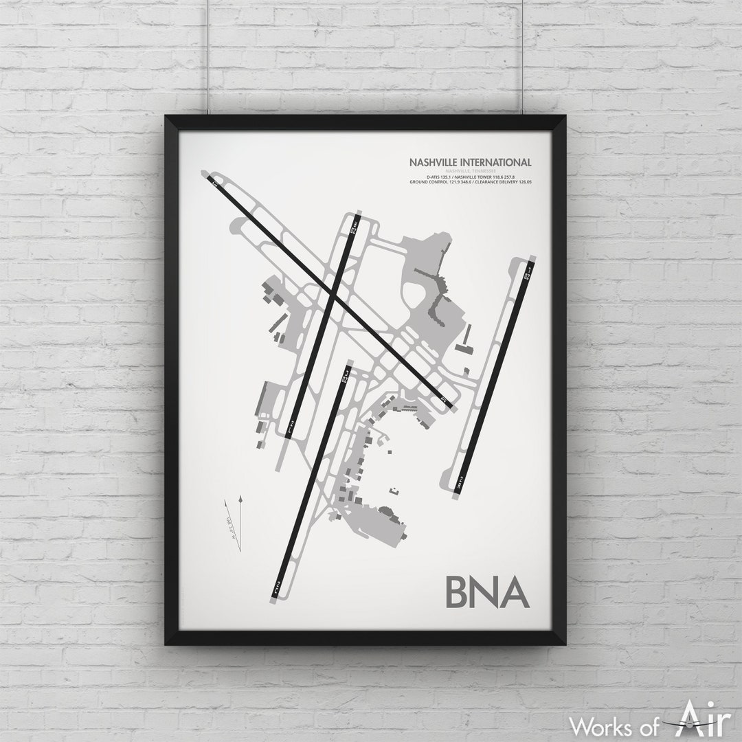 Nashville International Simple Airport Art Print, BNA Airport Map ...