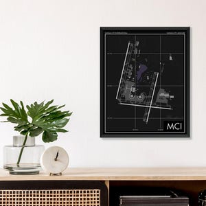 Kansas City International Airport Art Print, MCI Airport Map Poster ...