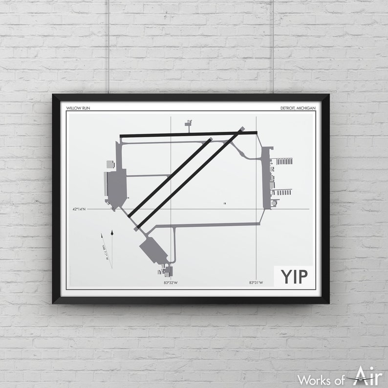 Willow Run Airport Art Print YIP Airport Map Poster Aviation - Etsy
