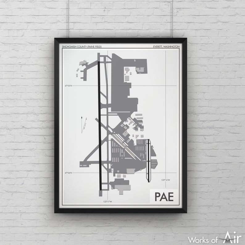 Paine Field Art Print PAE Airport Map Poster Aviation Decor - Etsy