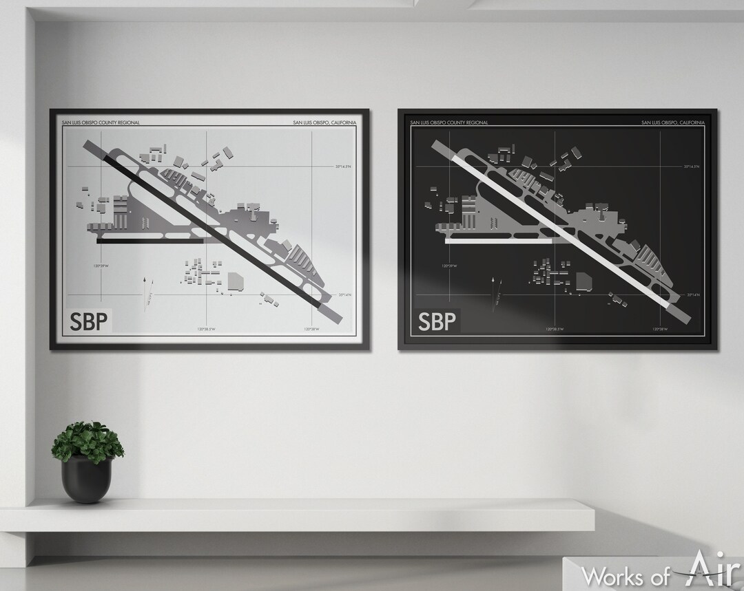 San Luis Obispo County Regional Airport Art Print, SBP Airport Map ...