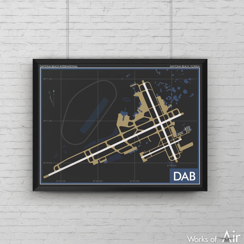 Embry Riddle Colors Daytona Airport Art Print, DAB Airport Map Poster ...