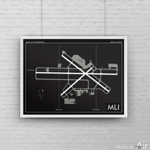 Quad City International Airport Art Print, MLI Airport Map Poster ...