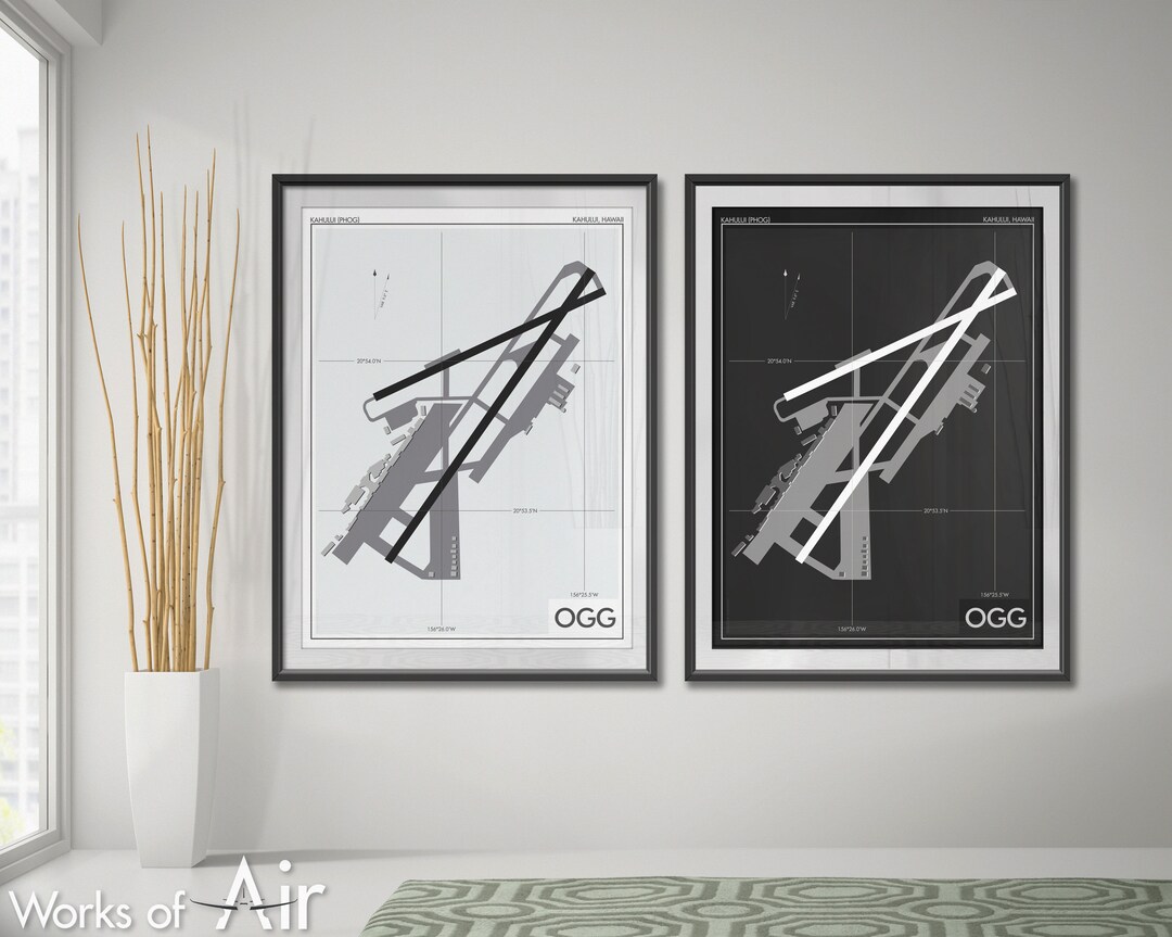 Kahului Airport Art Print, OGG Airport Map Poster, Aviation Decor ...