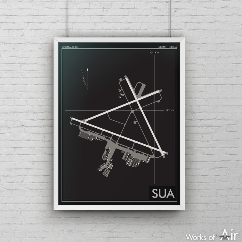 Witham Field Art Print, SUA Airport Map Poster, Aviation Decor, Stuart ...