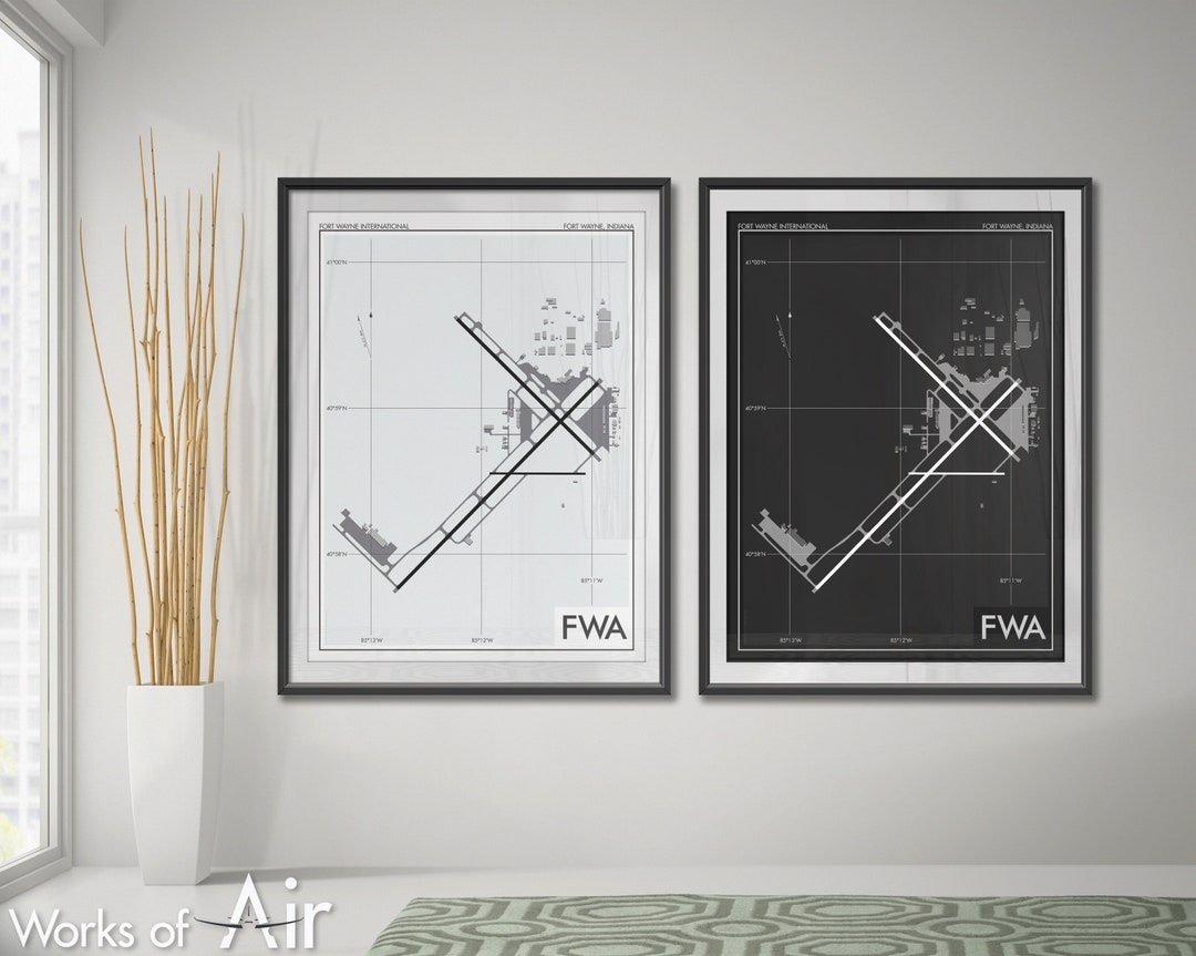 Fort Wayne Airport Art Print, FWA Airport Map Poster, Aviation Decor ...