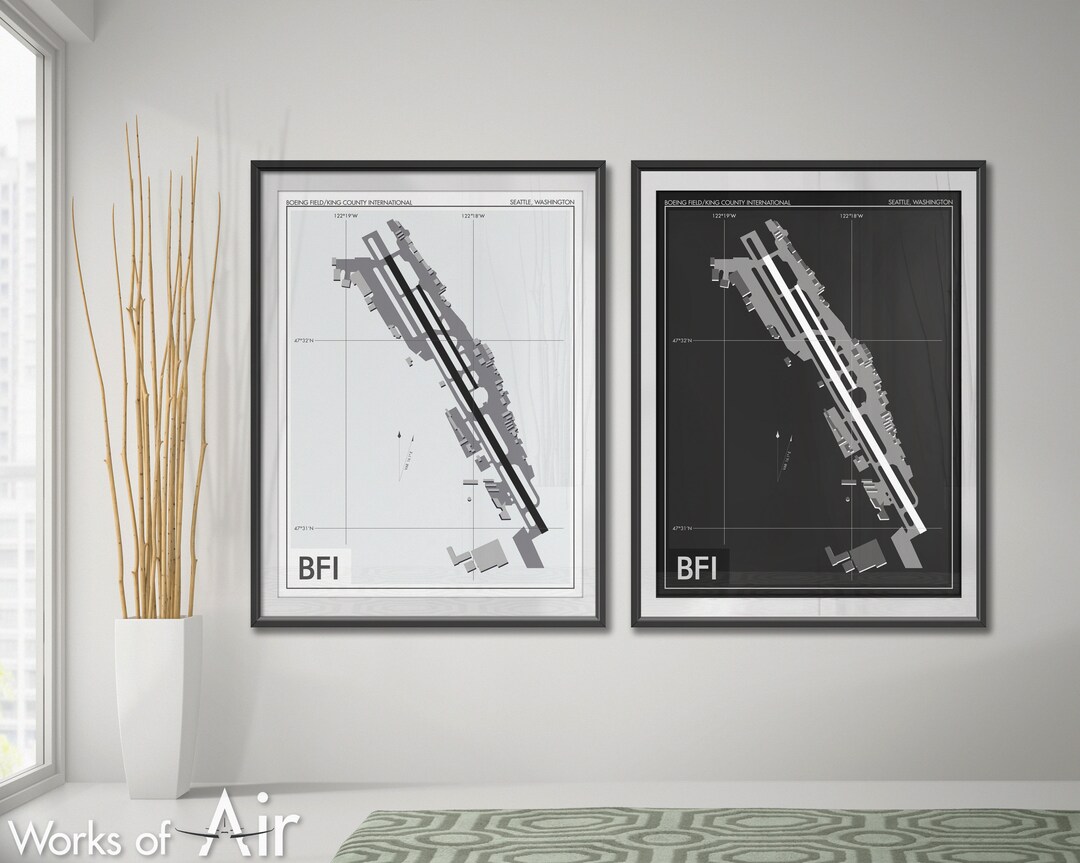 Boeing Field Airport Art Print, BFI Airport Map Poster, Aviation Decor ...