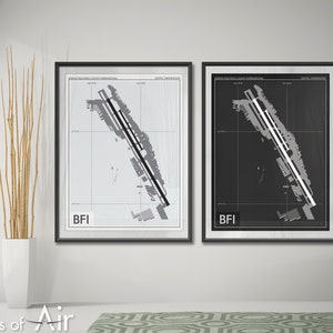 Boeing Field Airport Art Print, BFI Airport Map Poster, Aviation Decor ...