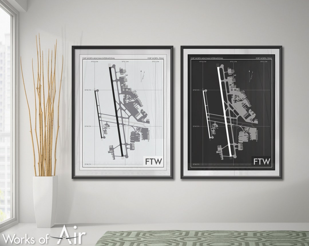 Fort Worth Meacham International Airport Art Print, FTW Airport Map ...