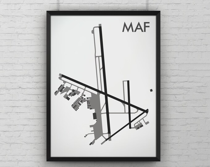 Midland International Air and Space Port Art Print, MAF Airport Map ...