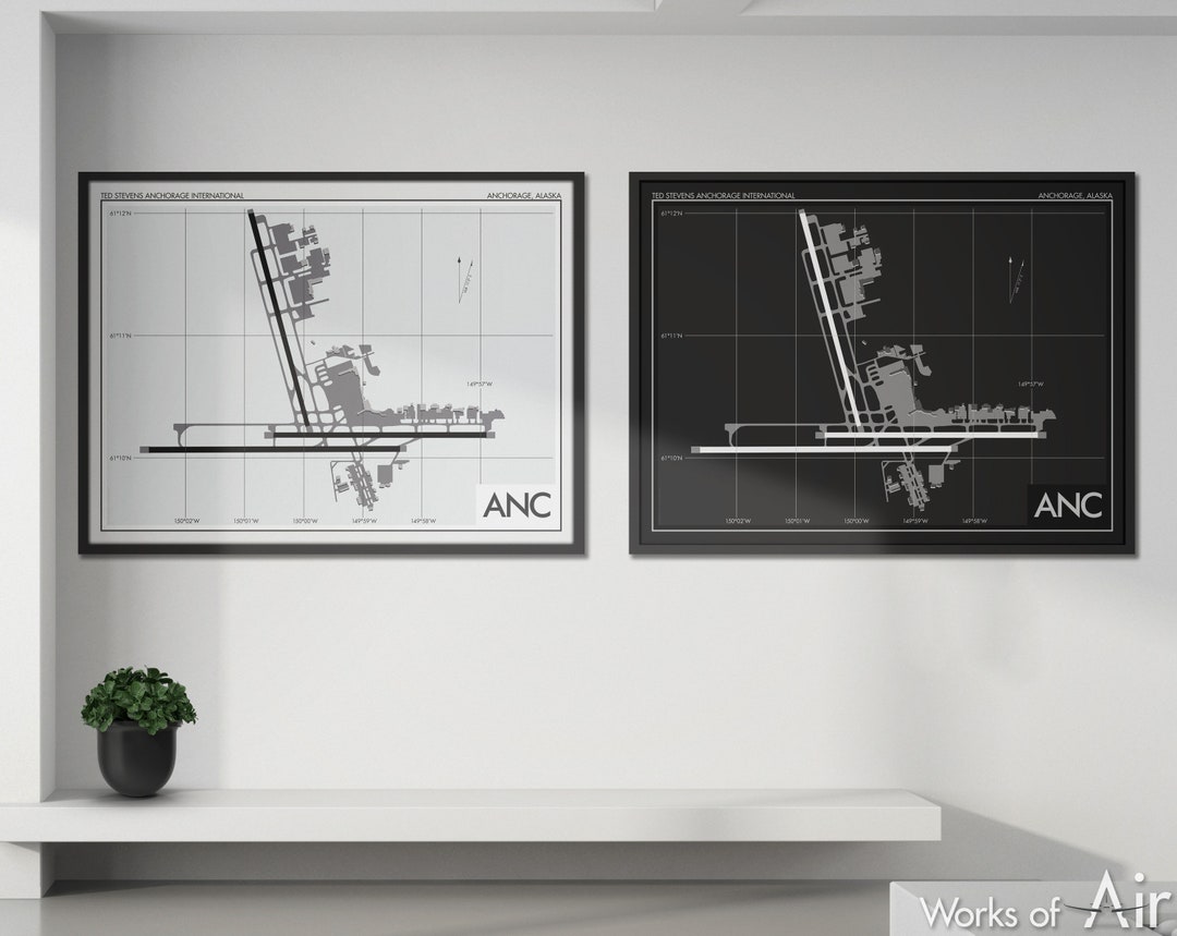 Ted Stevens Anchorage International Airport Art Print, ANC Airport Map ...