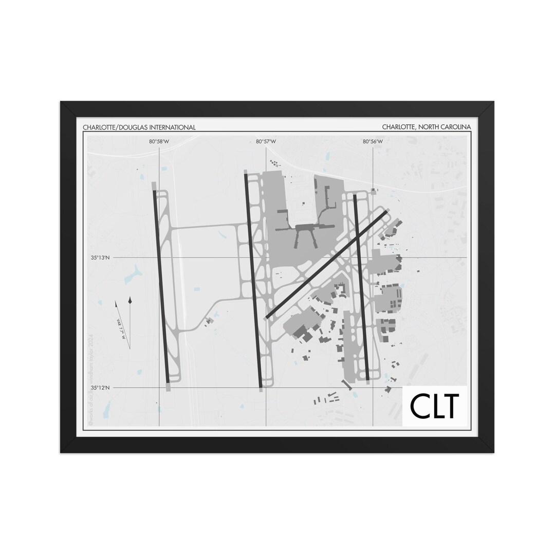 Charlotte Douglas International Airport Art Print, CLT Map Poster ...