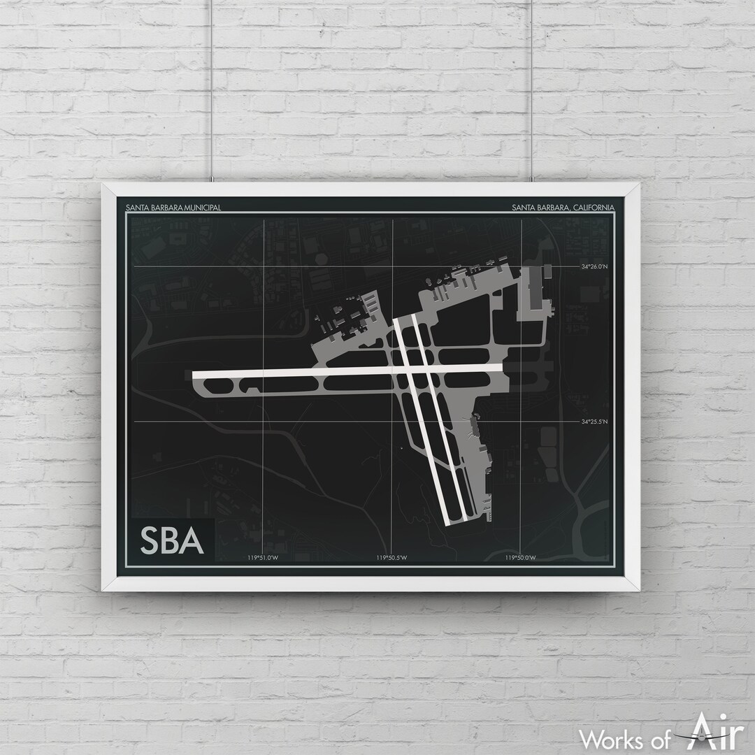 Santa Barbara Municipal Airport Art Print, SBA Airport Map Poster ...