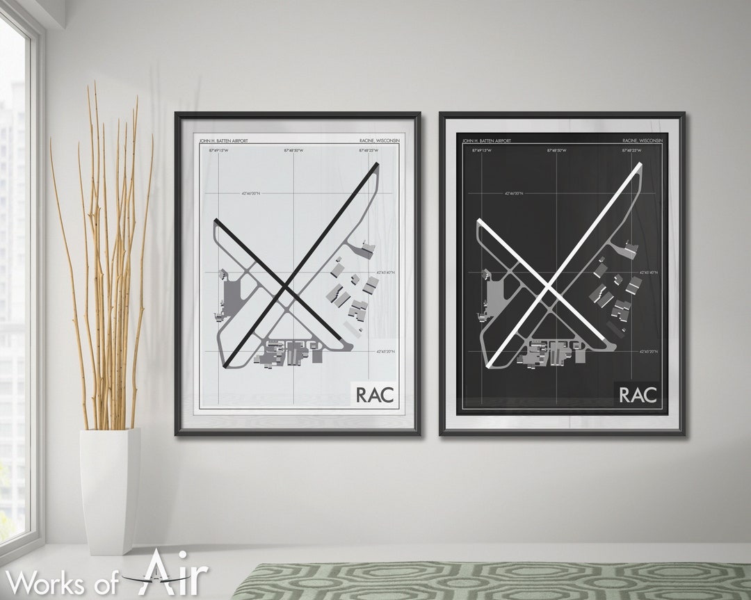 John H Batten Airport Art Print, RAC Airport Map Poster, Aviation Decor ...