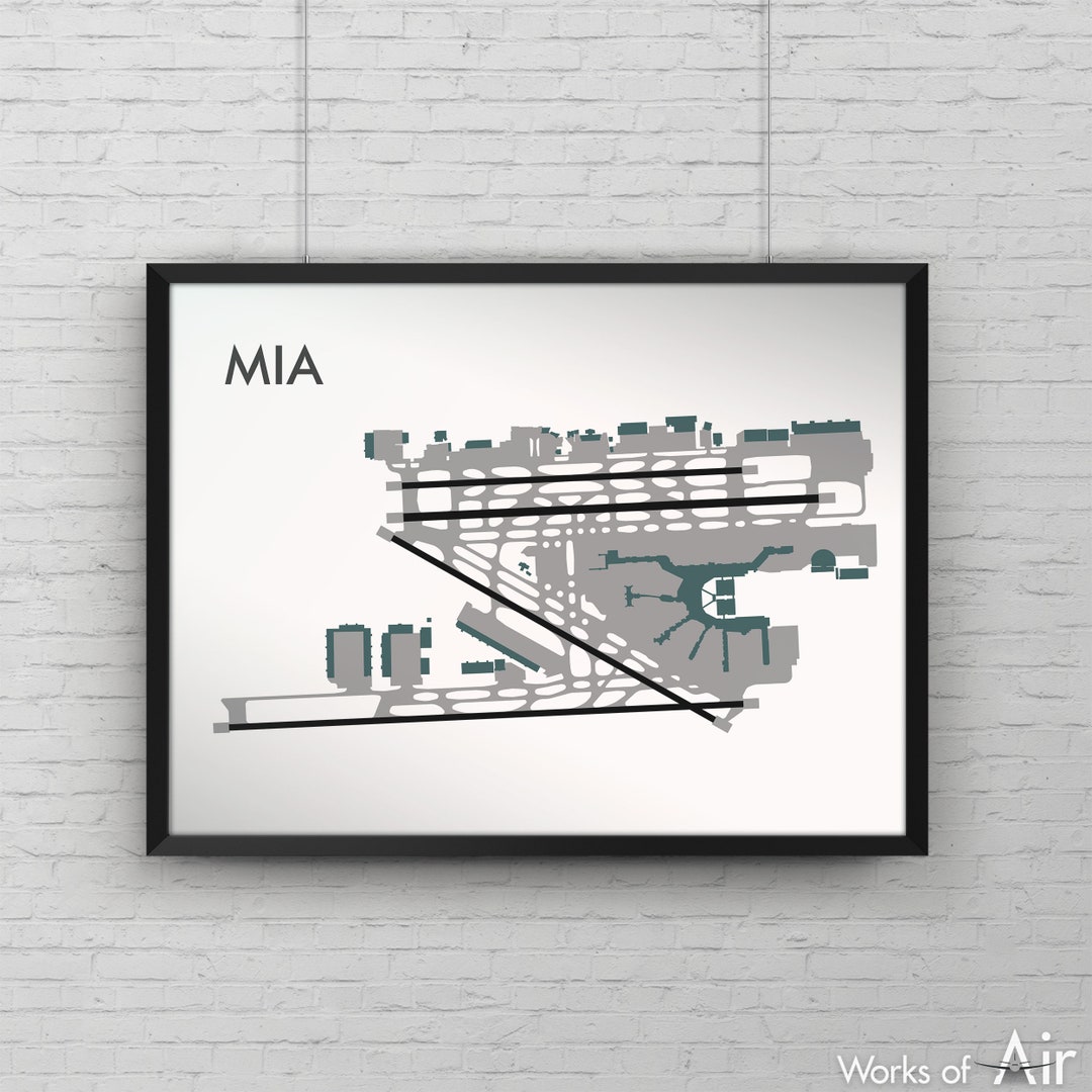 Miami Intl Minimal Airport Art Print, MIA Minimalist Map Poster ...