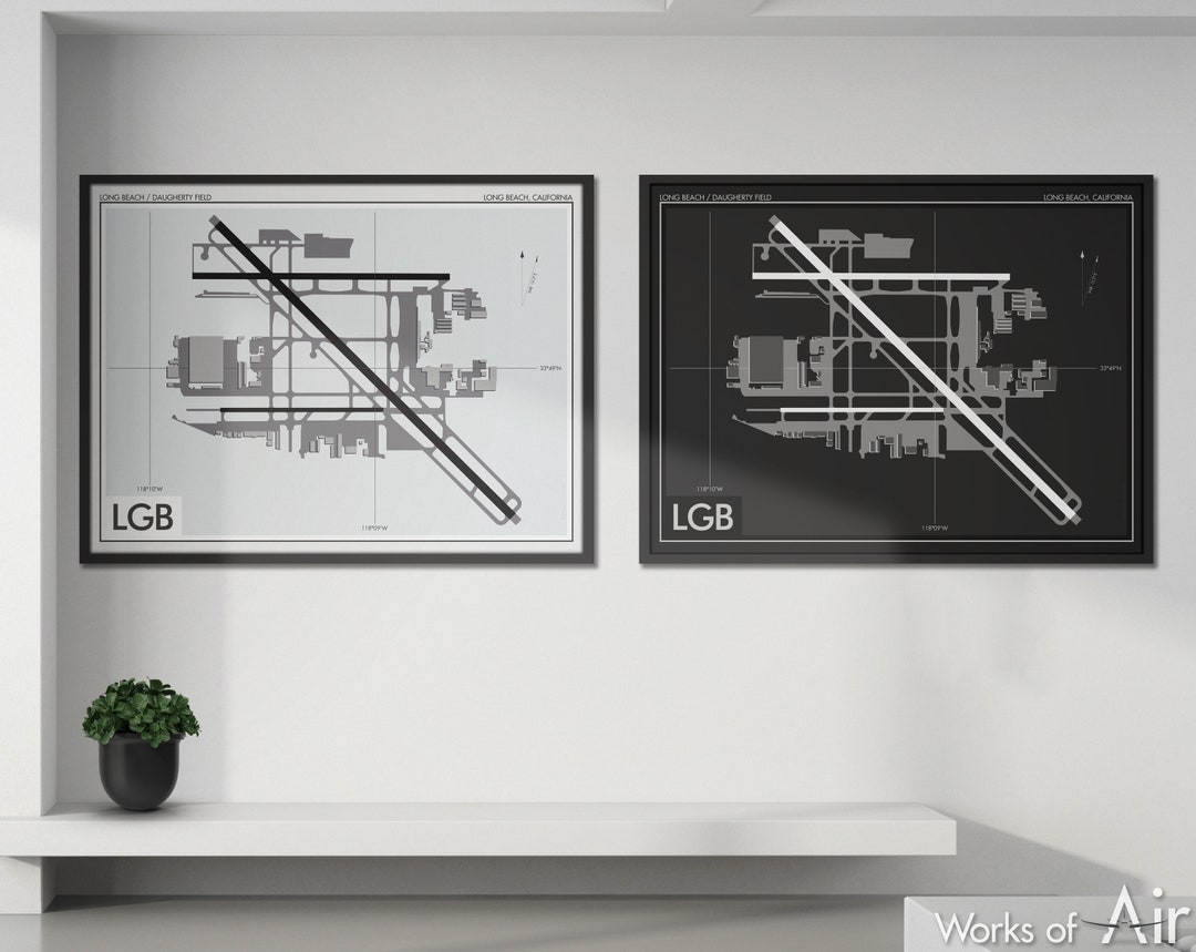 Long Beach Airport Art Print, LGB Map Poster, Aviation Decor, Daugherty ...