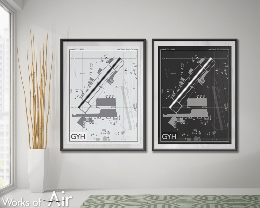 Donaldson Center Airport Art Print, GYH Airport Map Poster, Aviation ...