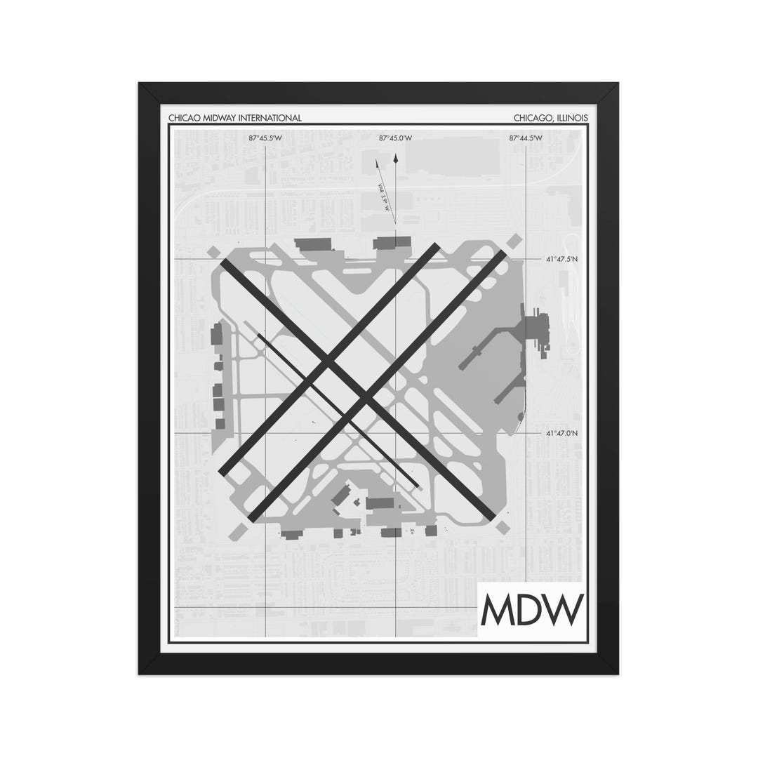 Chicago Midway International Airport Art Print, MDW Airport Map Poster ...