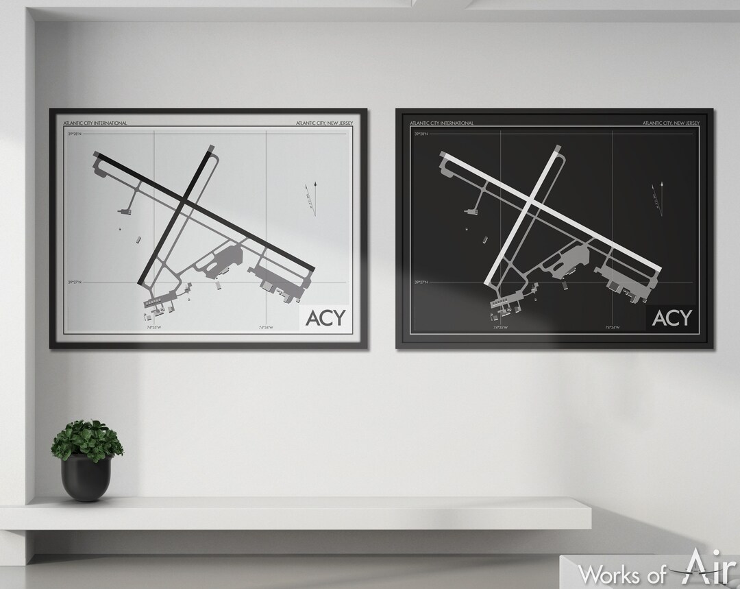 Atlantic City International Airport Art Print, ACY Map Poster, Aviation ...