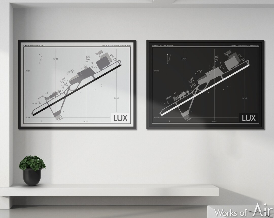 Luxembourg Airport Art Print, LUX ELLX Airport Map Poster, Aviation ...