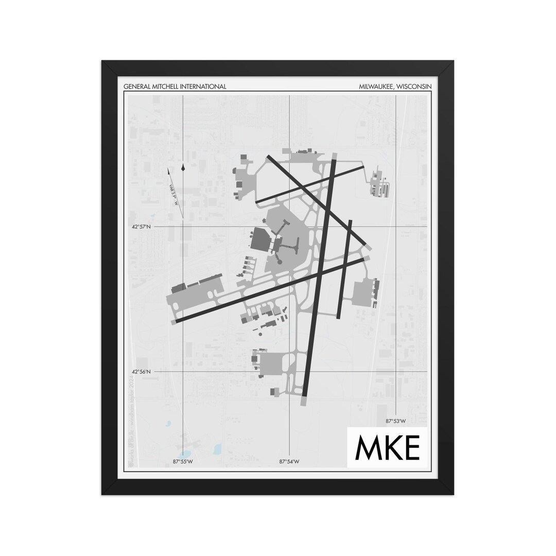 General Mitchell International Airport Art Print, MKE Airport Map ...