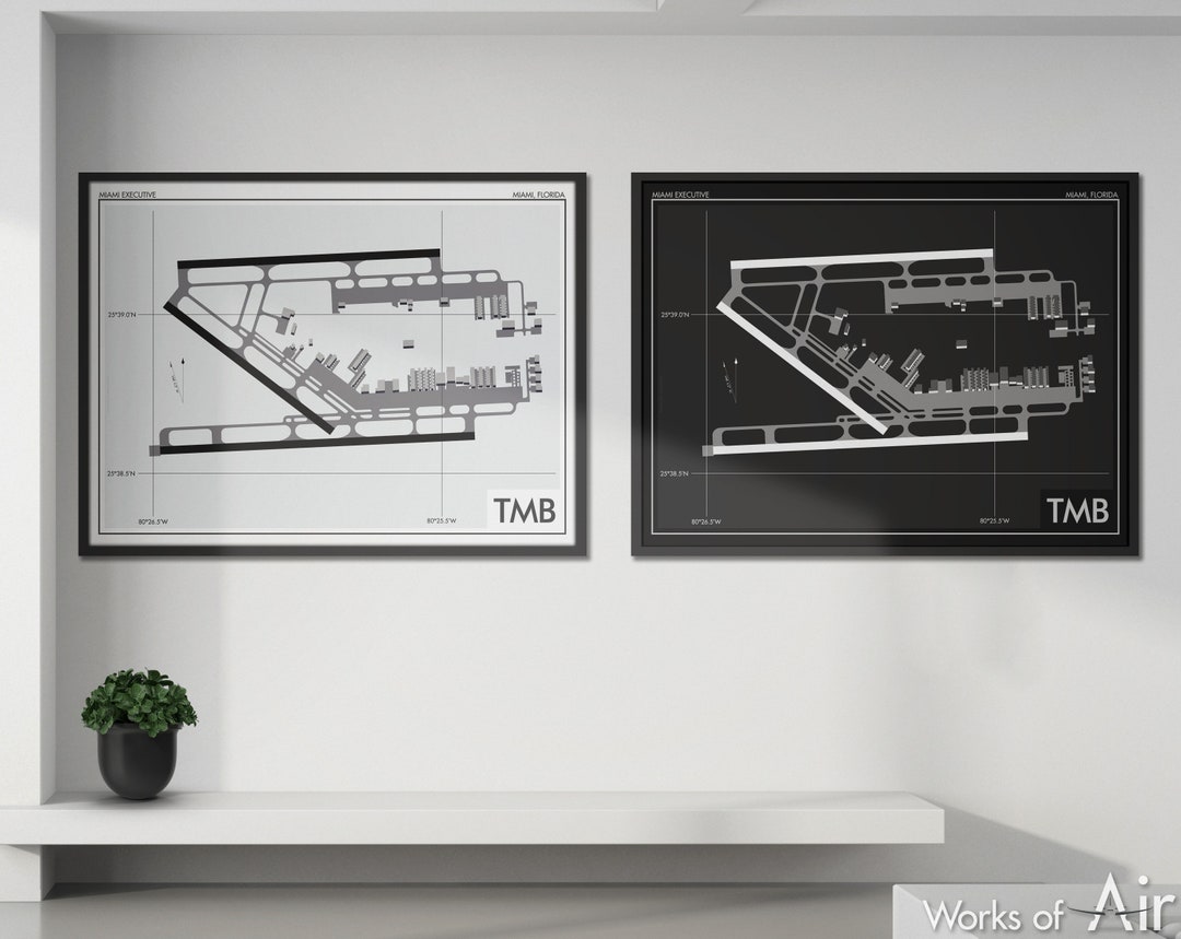 Miami Executive Airport Art Print, TMB Airport Map Poster, Aviation ...