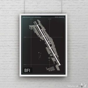 Boeing Field Airport Art Print, BFI Airport Map Poster, Aviation Decor ...
