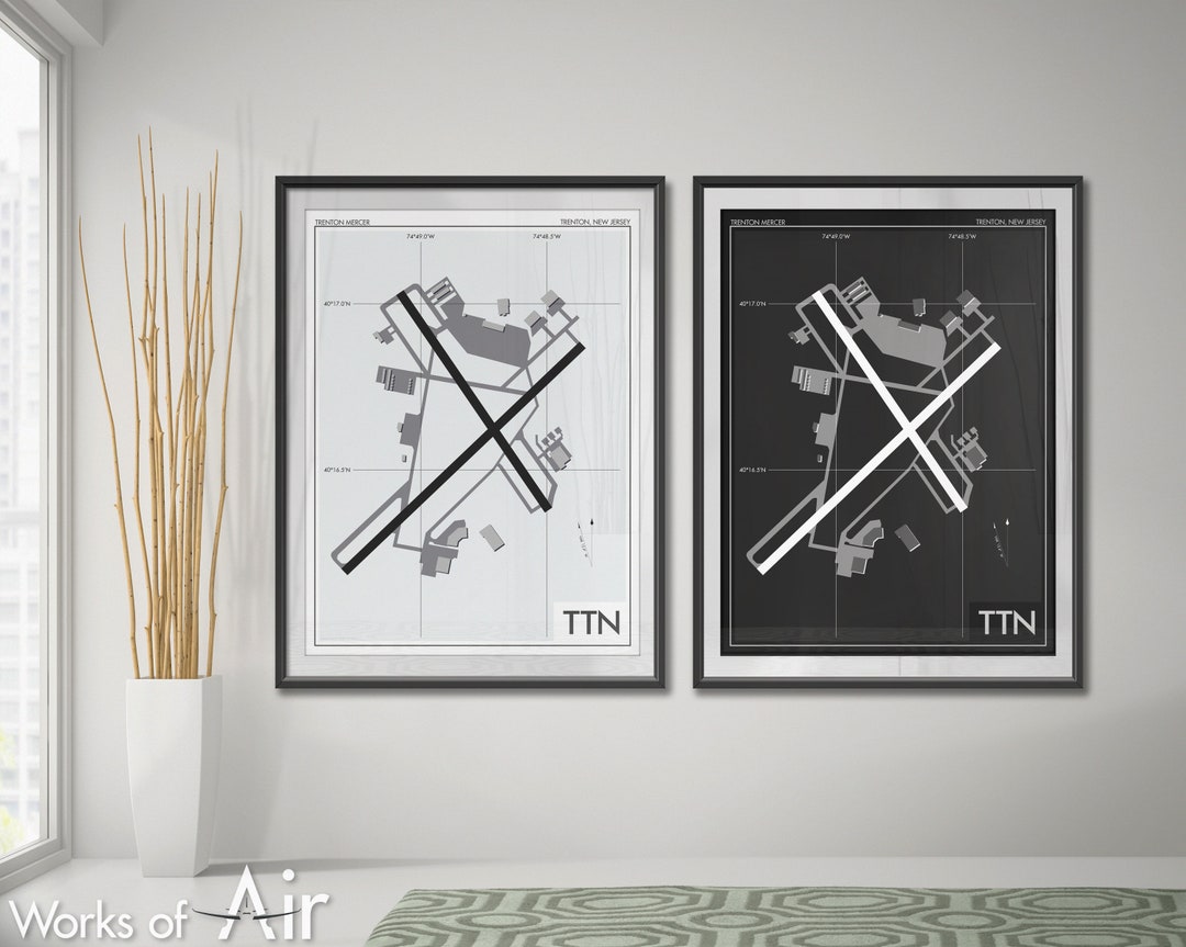 Trenton – Mercer Airport Art Print, TTN Airport Map Poster, Aviation ...