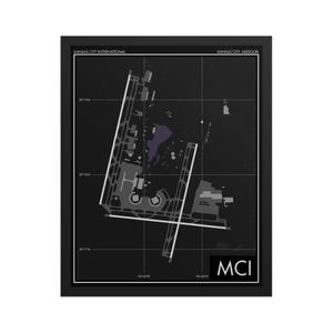 Kansas City International Airport Art Print, MCI Airport Map Poster ...