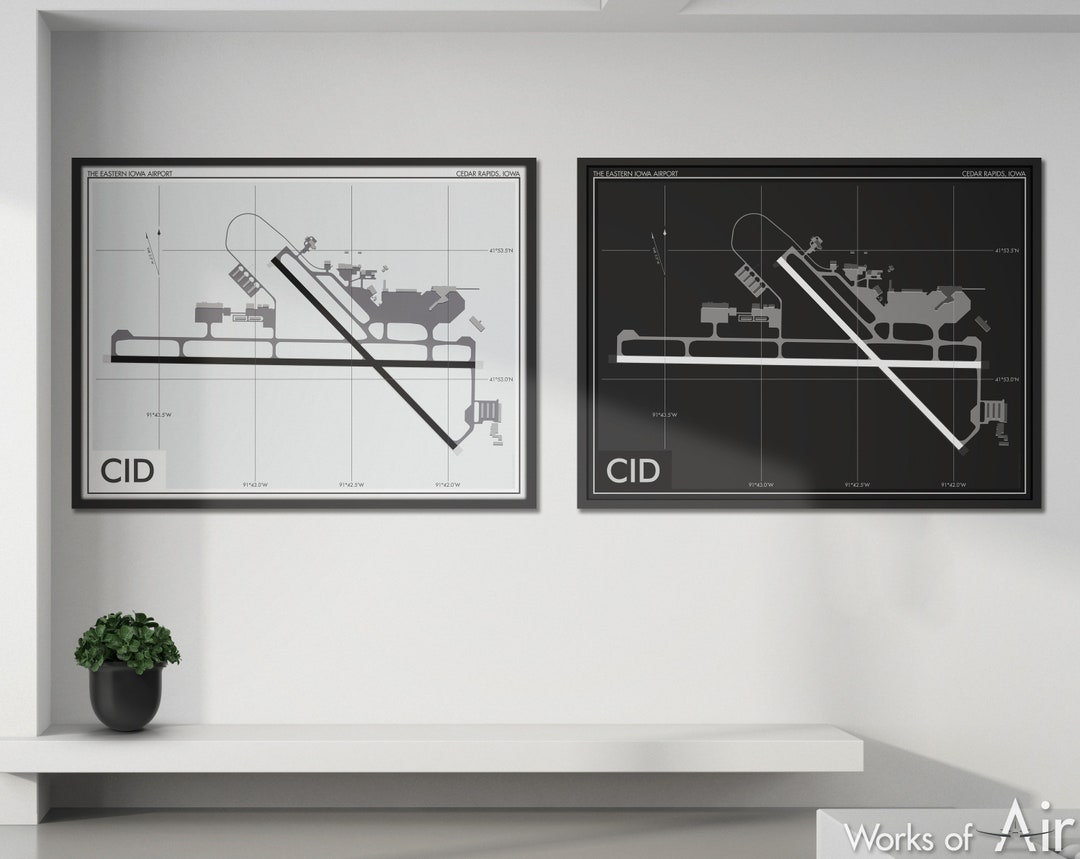 The Eastern Iowa Airport Art Print, CID Airport Map Poster, Aviation ...