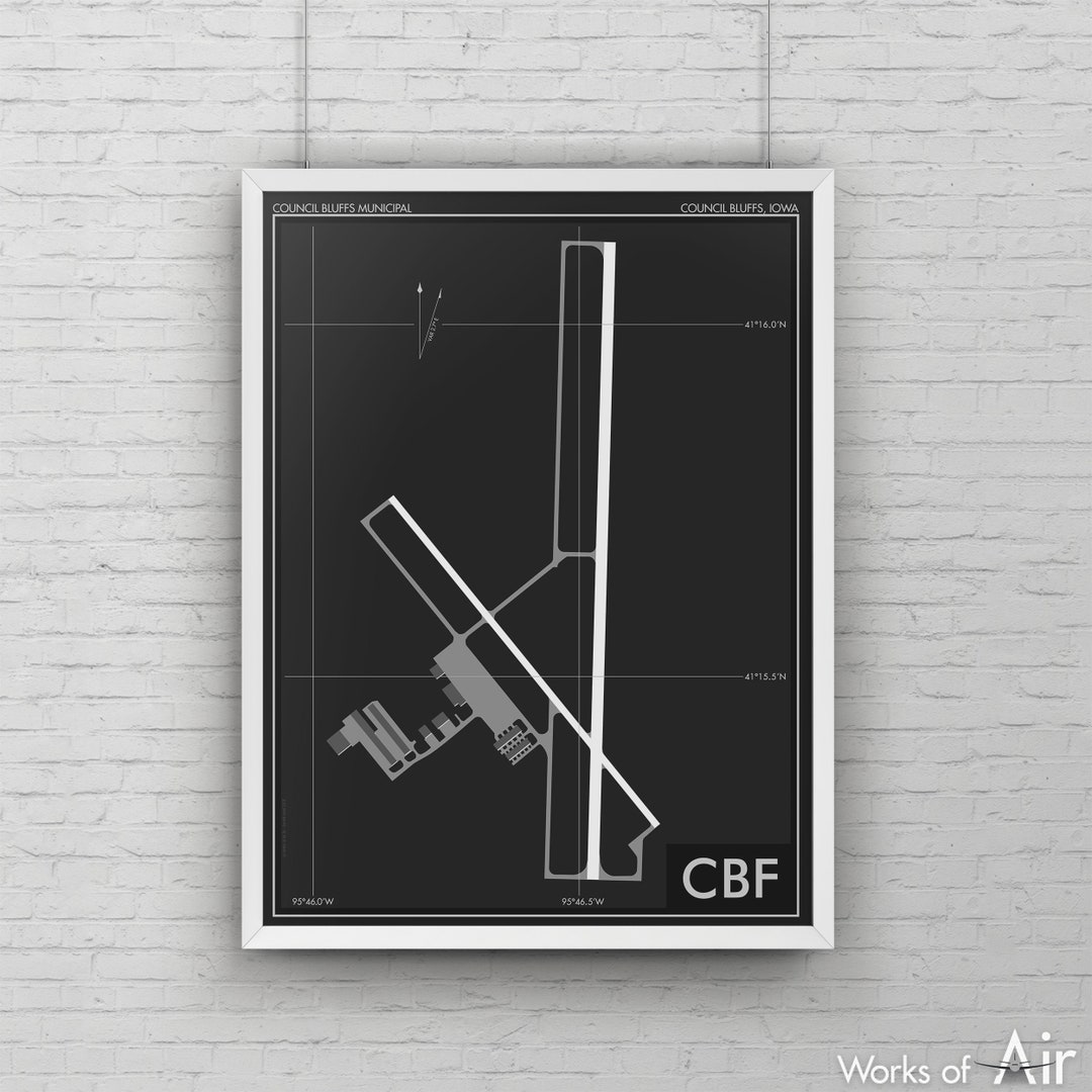 Council Bluffs Municipal Airport Art Print, CBF KCBF Airport Map Poster ...