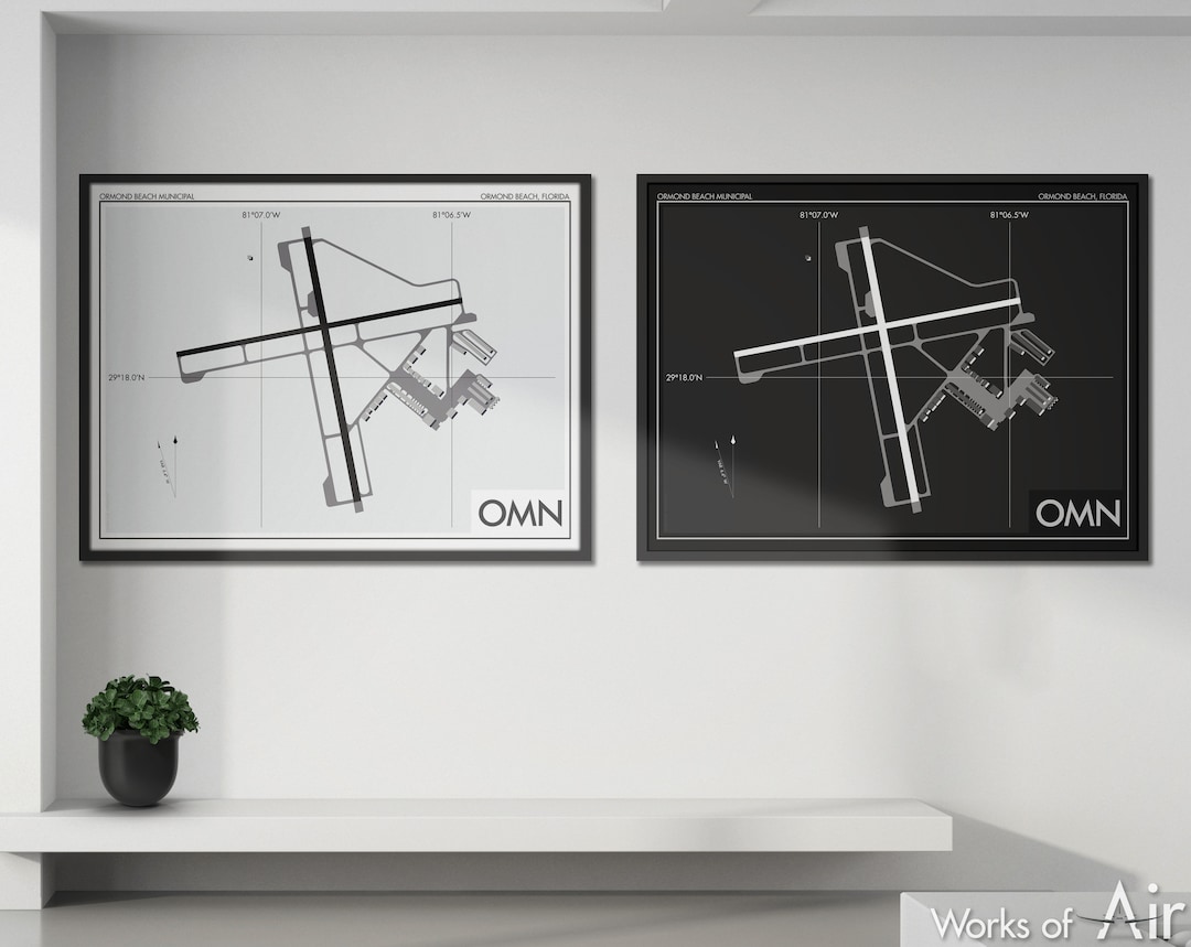 Ormond Beach Airport Art Print, OMN Airport Map Poster, Aviation Decor ...