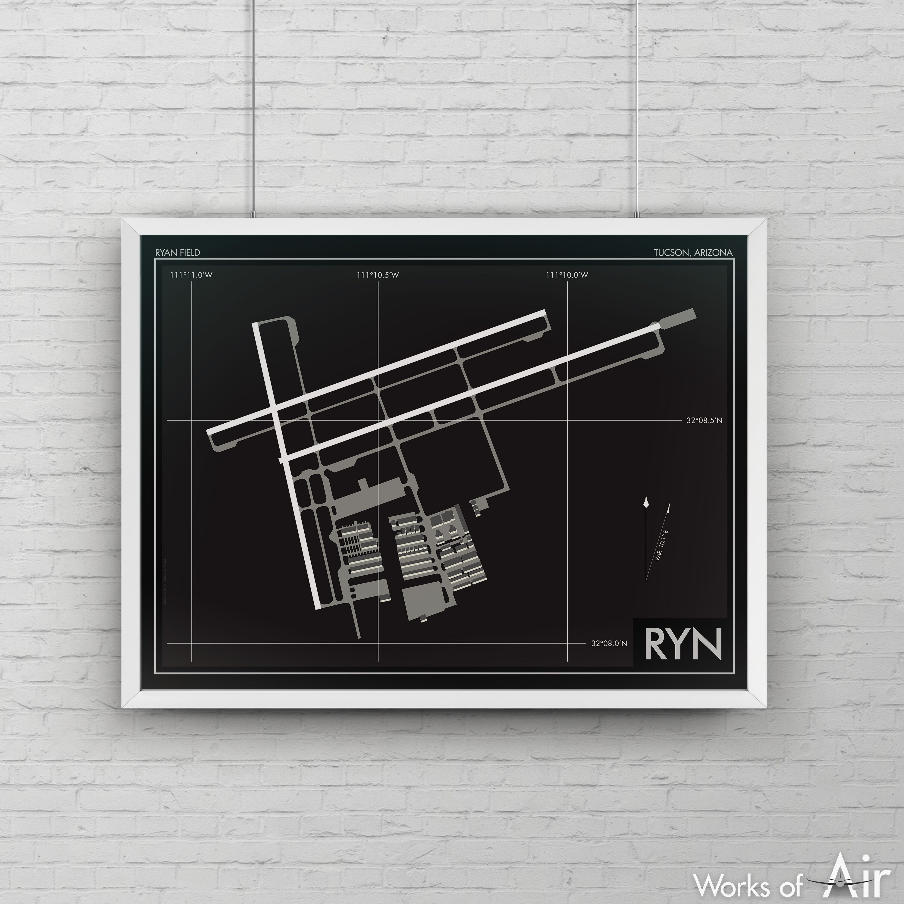 Ryan Airfield Art Print, RYN Airport Map Poster, Aviation Decor, Tucson ...