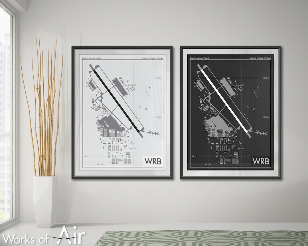 Robins Air Force Base Airport Art Print, WRB KWRB Airport Map Poster ...
