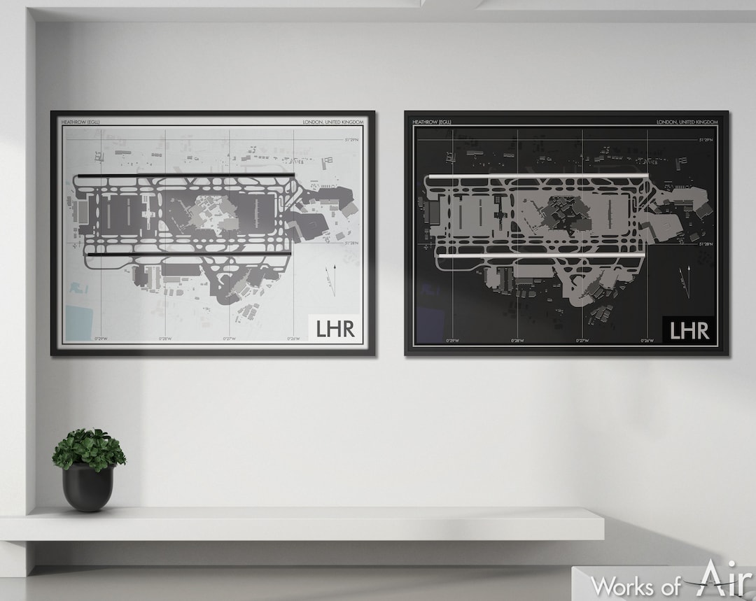 Heathrow Airport Art Print, LHR Airport Map Poster, Aviation Decor ...