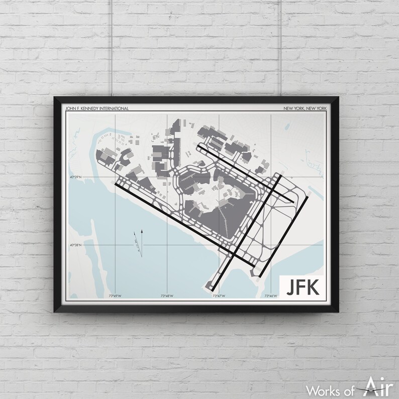 John F Kennedy Intl Airport Art Print JFK Airport Map Poster - Etsy