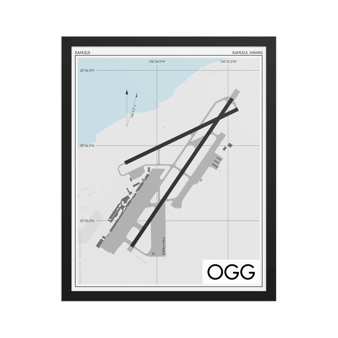 Kahului Airport Art Print, OGG Airport Map Poster, Aviation Decor ...