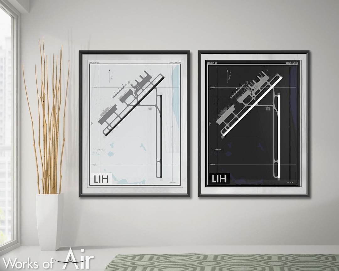 Lihue Airport Art Print, LIH - PHLI Airport Map Poster, Aviation Decor ...