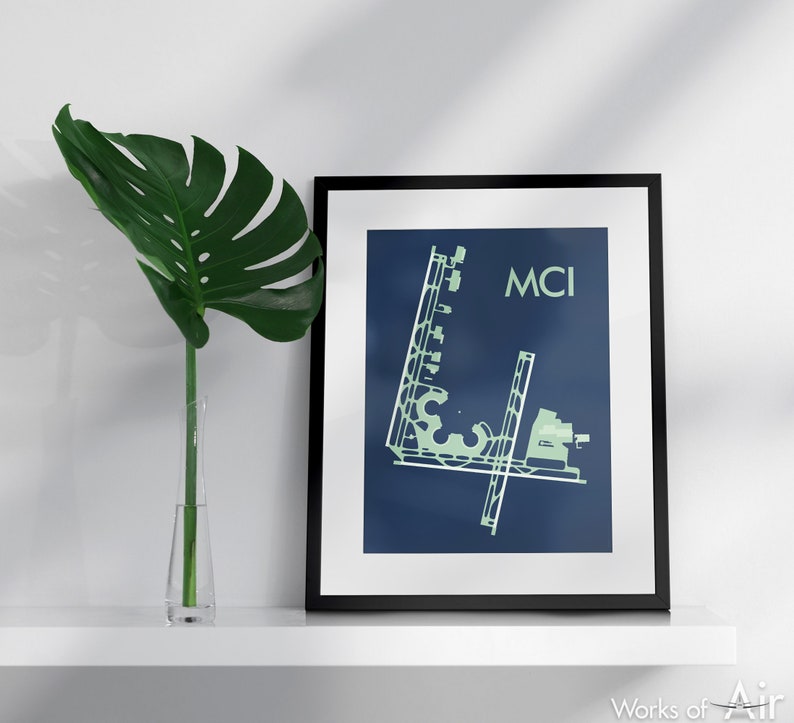 Kansas City International Minimal Airport Art Print, MCI Airport Map ...