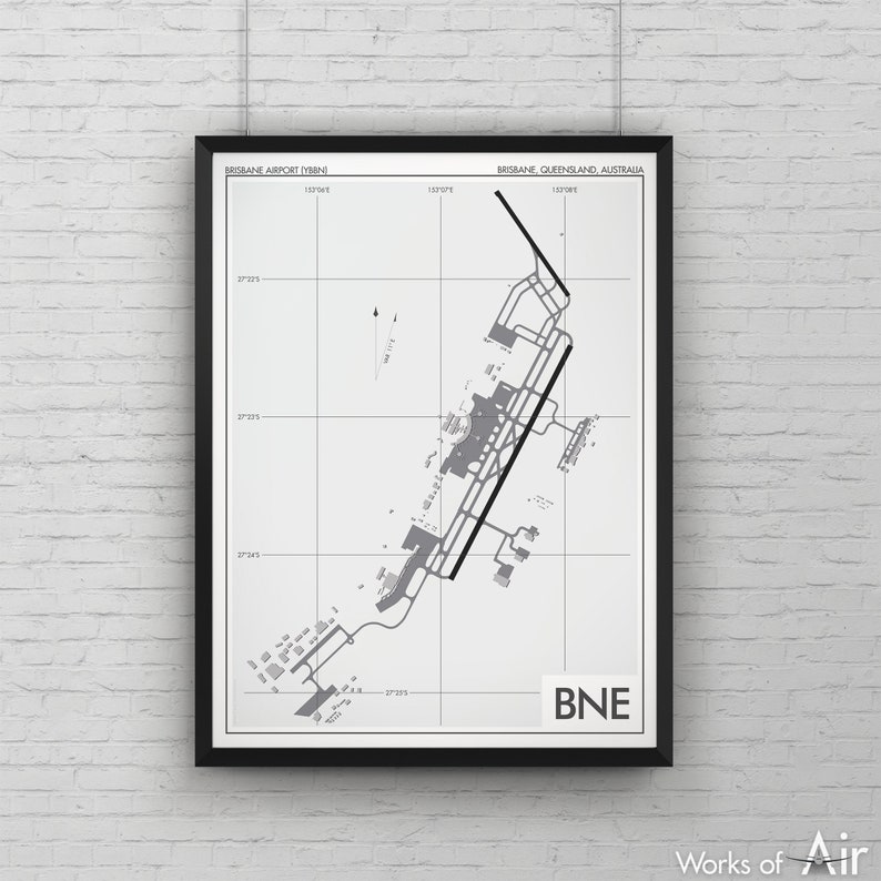Brisbane Airport Art Print BNE YBBN Airport Map Poster - Etsy