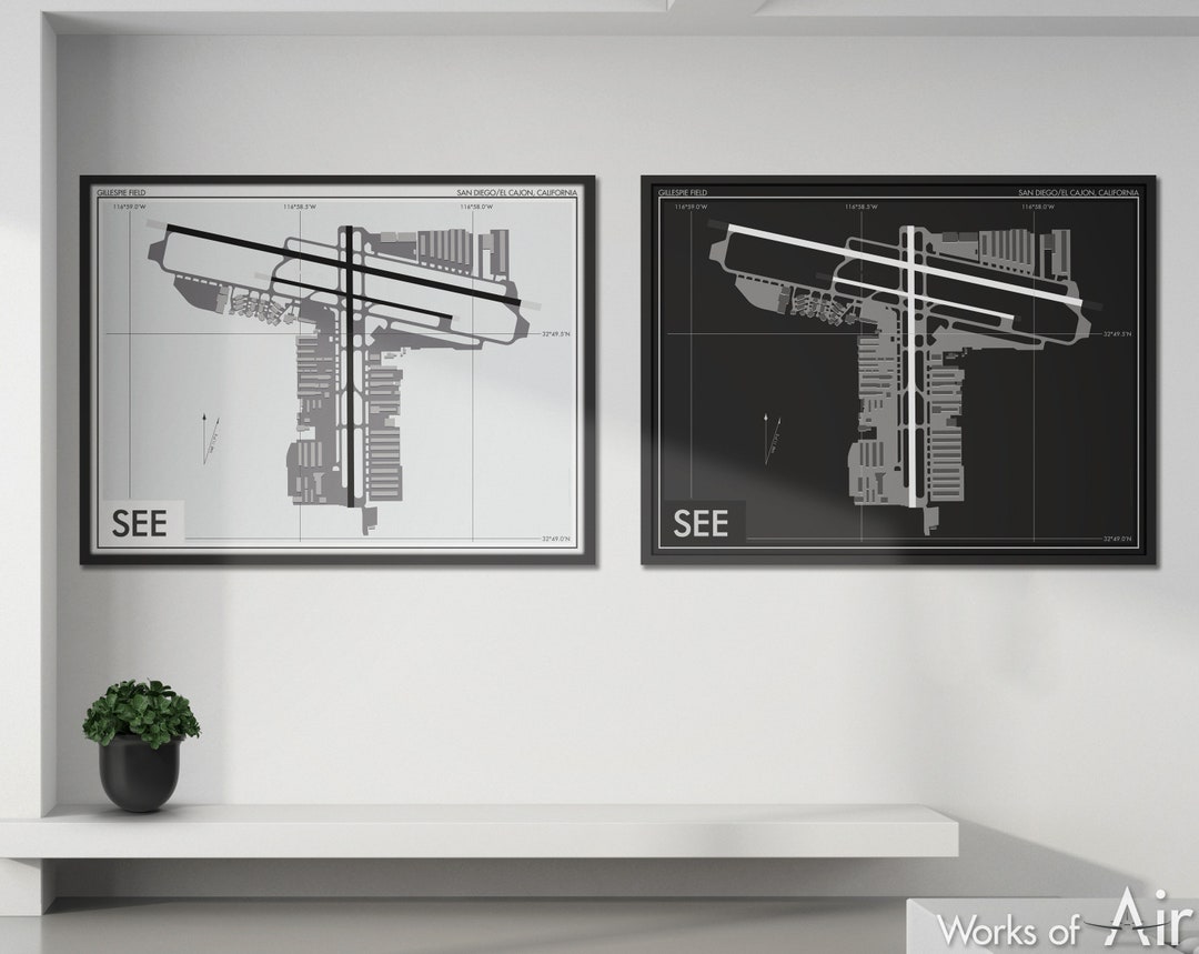 Gillespie Field Art Print, SEE Airport Map Poster, Aviation Decor, San ...