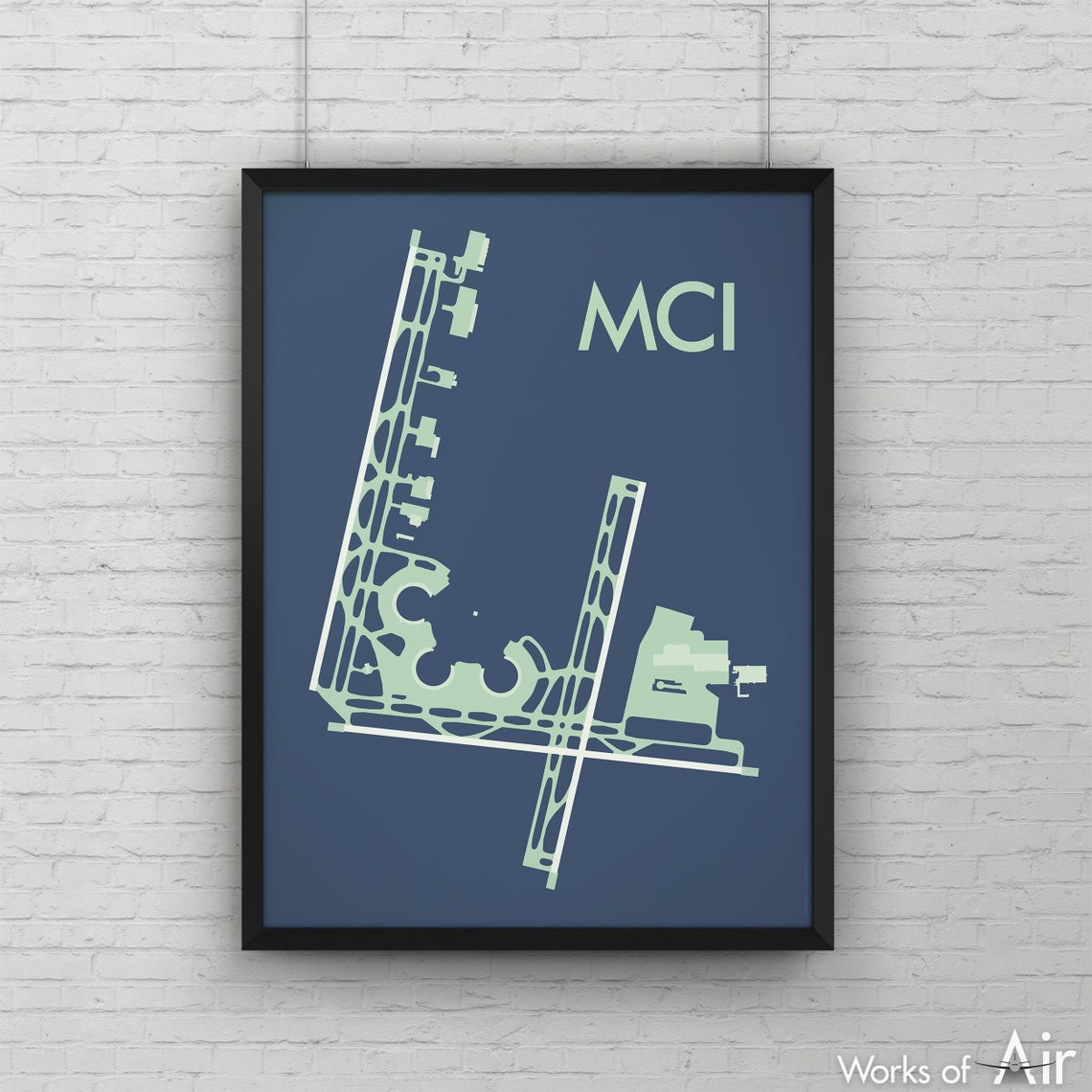 Kansas City International Minimal Airport Art Print, MCI Airport Map ...