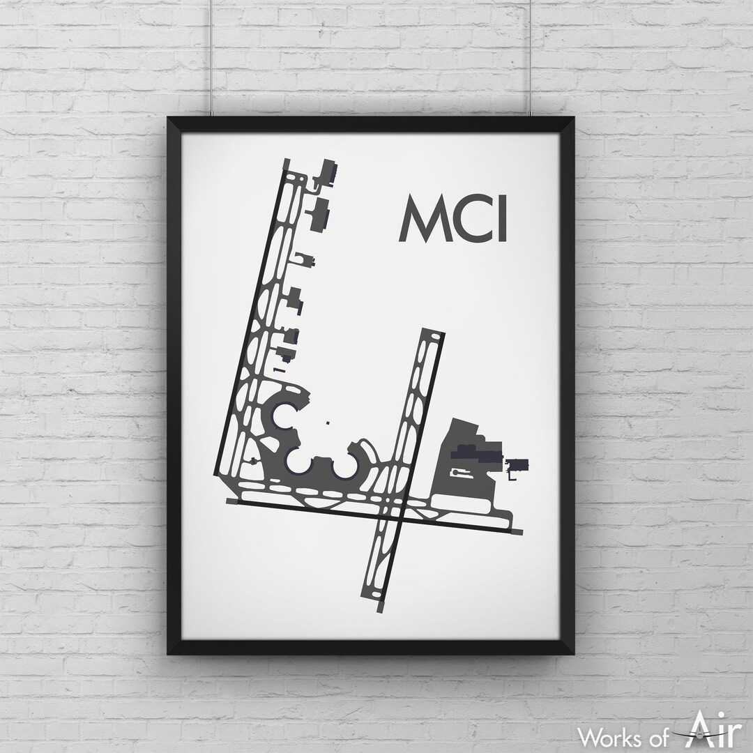 Kansas City International Minimal Airport Art Print, MCI Airport Map ...