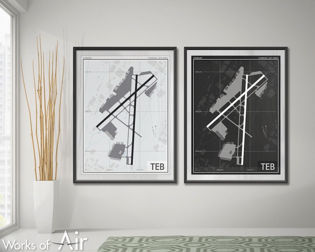 Teterboro Airport Art Print, TEB Airport Map Poster, Aviation Decor ...