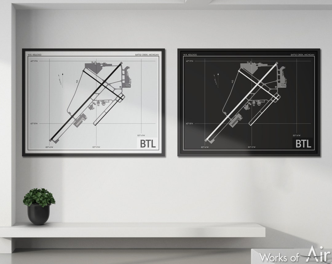 WK Kellogg Airport Art Print, BTL Map Poster, Aviation Decor, Battle ...