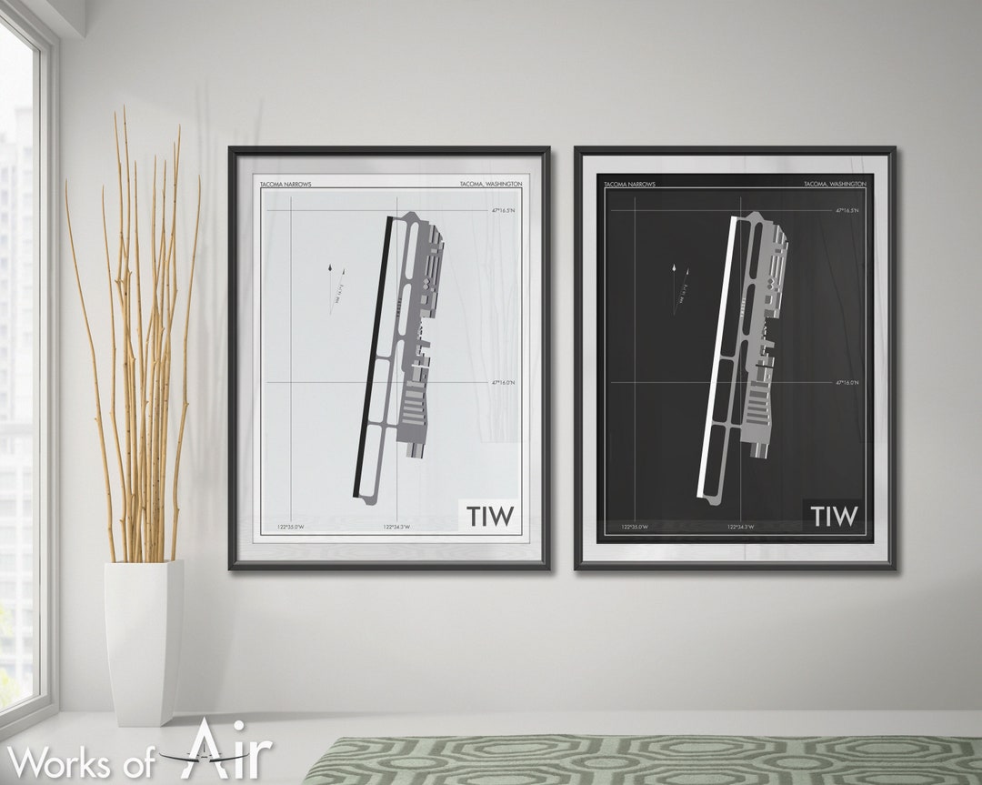 Tacoma Narrows Airport Art Print, TIW Airport Map Poster, Aviation ...