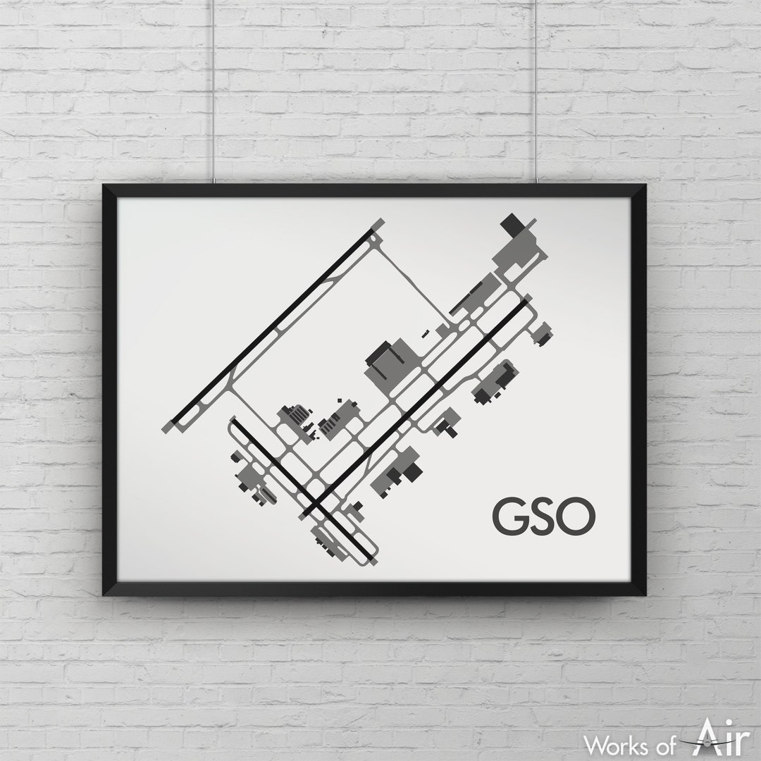 Piedmont Triad Intl Minimal Airport Art Print, GSO Minimalist Map ...